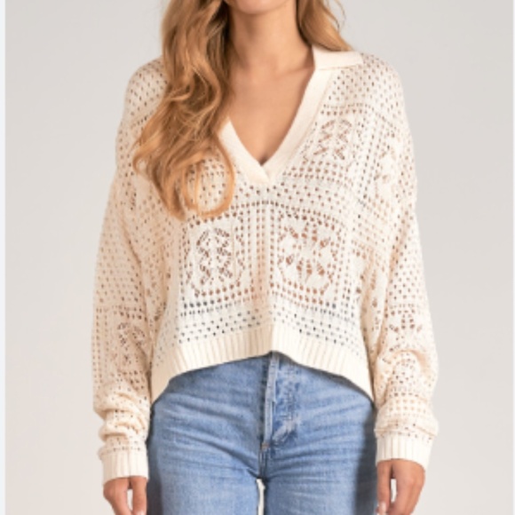 Elan | Sweaters | Elan Cream Vneck Collared Oversized Long Sleeve ...